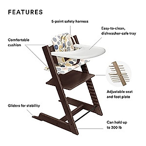 Tripp Trapp High Chair and Cushion with Stokke Tray - Walnut with Soul System - Adjustable, Convertible, All-in-One High Chair for Babies & Toddlers