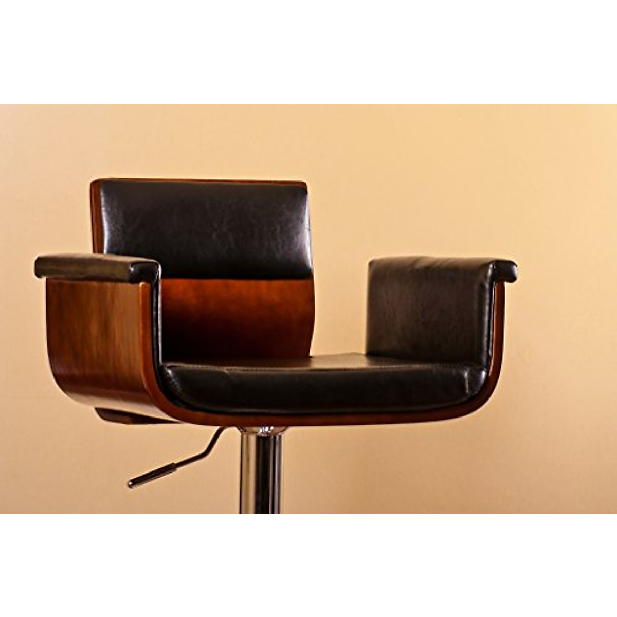 AC Pacific Adjustable Height Swivel Bar Stool - Modern Kitchen Counter Pub Chair with Cushioned Seat, Armrests and Back, 24"-33", Black/Wood