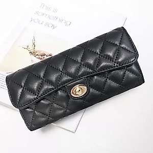 Luxury Black Quilted Leather Long Wallet Bifold Wallet Clutch Credit Card Holder Wallet Coin Purse Business Card Holder Gift for Women Gift for Girl