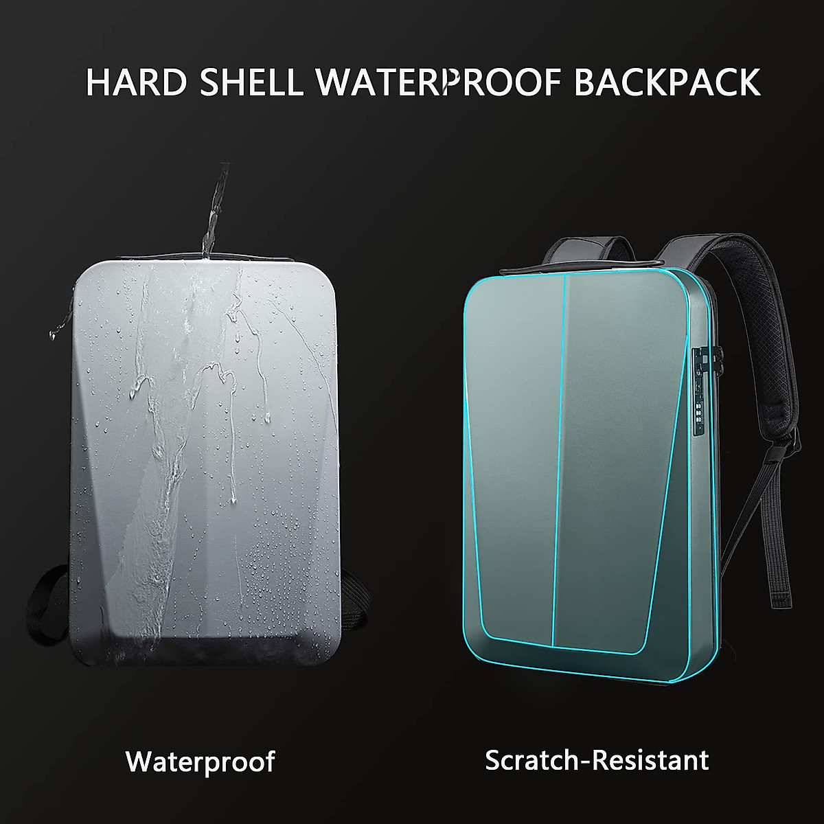 Refutuna Anti Theft Laptop Backpack for Men, Hardshell Waterproof TSA Lock Gaming Computer Backpack with USB Port, Fit 16/15.6 Inch Hard Shell Business Bookbag (black)