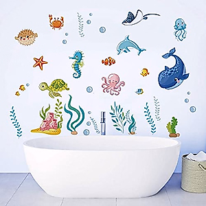 Runtoo Under The Sea Wall Decals Fish Underwater Wall Stickers for Kids Bedroom Nursery Bathroom Adventure Wall Décor