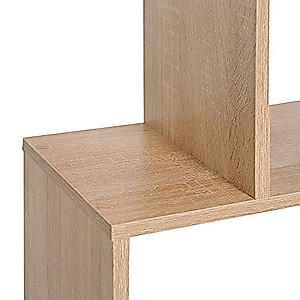 HOMCOM 75.5" H Bookcase 6 Shelf S-Shaped Bookshelf Wooden Storage Display Stand Shelf Organizer Free Standing Oak