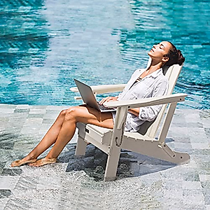 VINGLI Plastic Folding Adirondack Chair with Cup Holder, 100% Recyclable Waterproof HDPE Material, Comfortable 380lb Weight Capacity for Outdoor Pool Patio Lounge Chair Lawn Furniture Firepit (White)