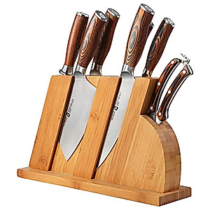 TUO Knife Set 8pcs, Japanese Kitchen Chef Knives Set with Wooden Block, including Honing Steel and Shears, Forged German HC Steel with comfortable Pakkawood Handle, Fiery Series Come with Gift Box