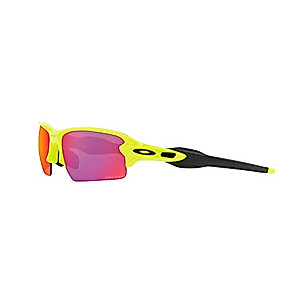 Oakley Men's OO9271 Flak 2.0 Low Bridge Fit Rectangular Sunglasses, Neon Yellow/Prizm Road, 61 mm