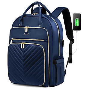 LOVEVOOK 15.6 Inch Laptop Backpack for Women,Fashion Work Travel Backpack,Waterproof Day Pack Purse for Teacher Nurse, Navy Blue.