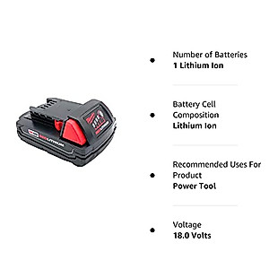Milwaukee M18 1.5 Ah 18V Red Lithium Ion Battery 48.11.1815 for Impact Drill