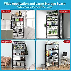 Hodonas 5-Tier Storage Shelves with Wheels, Freestanding Metal Shelves for Storage Wire Shelving Unit Storage Shelf, Metal Shelving Rack for Pantry Garage Kitchen Storage, Black, 36"W x 14"D x 75"H …