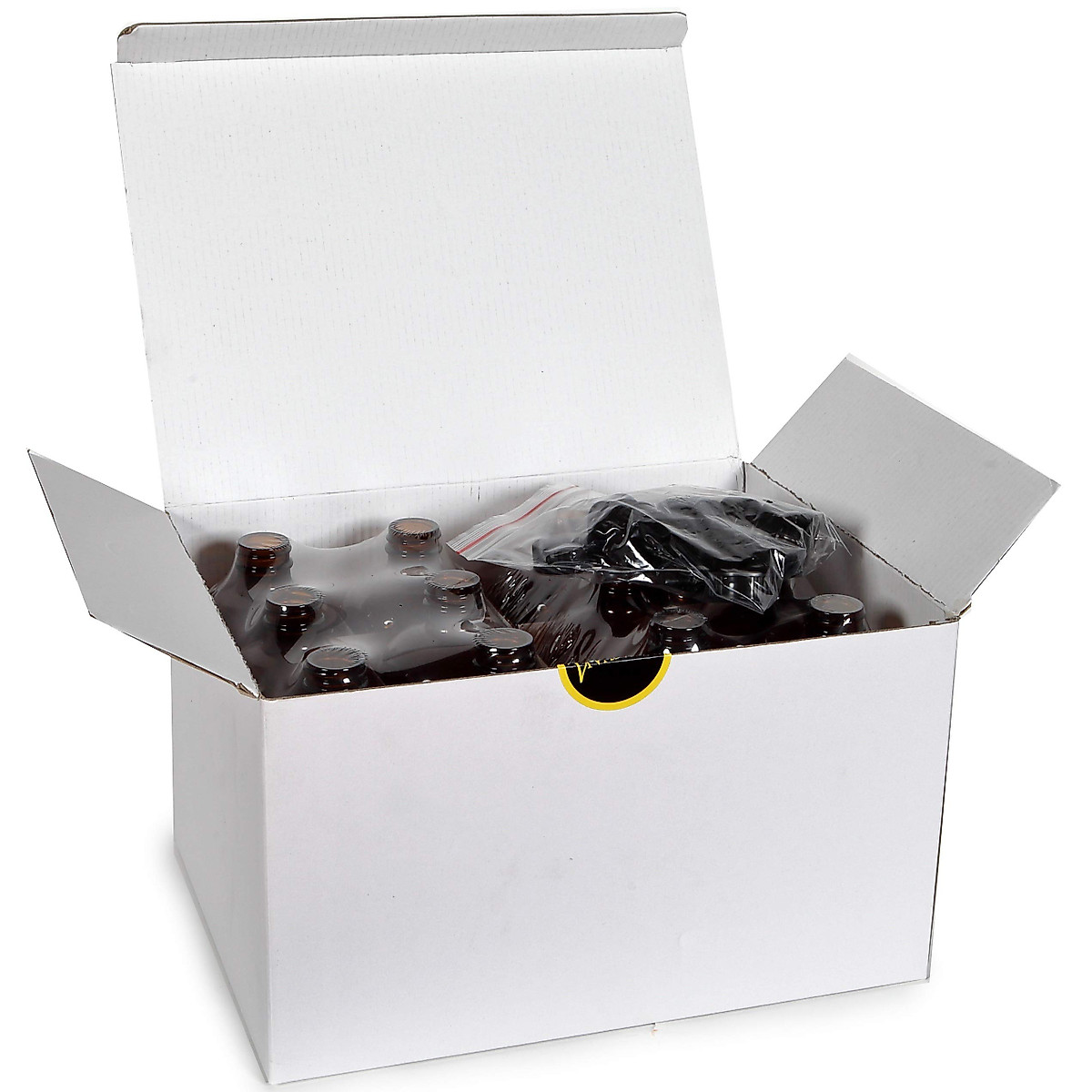 Vivaplex, 12, Amber, 16 oz Glass Bottles, with Lids