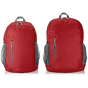 Amazon Basics Lightweight Packable Hiking Travel Day Pack Backpack - 17.5 x 17.5 x 11.5 Inches, 25 Liter, Red