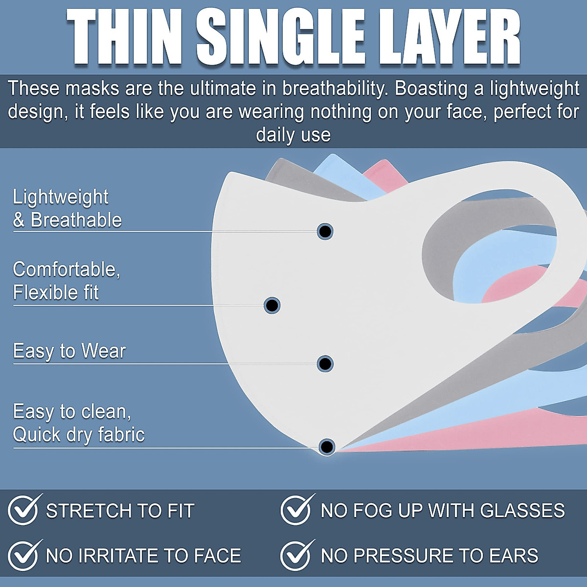 10 PACK Face Covers with Elastic Ear Loop Cover Full Face Anti-Dust, Unisex, Washable and Reusable for Men and Women, soft on the face and skin (Colorful)