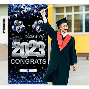 Congrats Grad Banner Decoration- Class of 2023 Large Blue Door Cover Banner Decoration for Graduation Party Supplies (Blue)