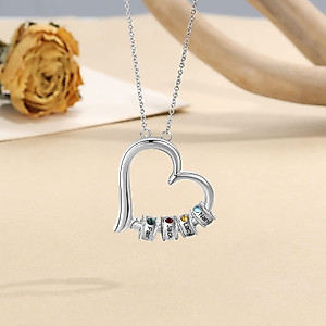 LoraPetid Personalized Heart Mother Necklace with 1-5 Names Custom Birthstone Necklace for Mom Customized Jewelry Gifts for Women Grandma