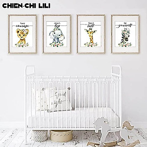 Elephant Flower Inspirational Words Woodland Crown Animals Adorable Art Print Set of 4 (8”X10”), Motivational Quote Phrases Wall Art Poster for Nursery Baby Kids Room Home Decor, No Frame (Flower)