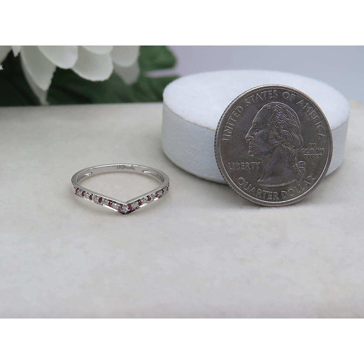 Dazzlingrock Collection Round Alternate Ruby & White Diamond Anniversary Chevron Band for Women in 14K White Gold, Size 6