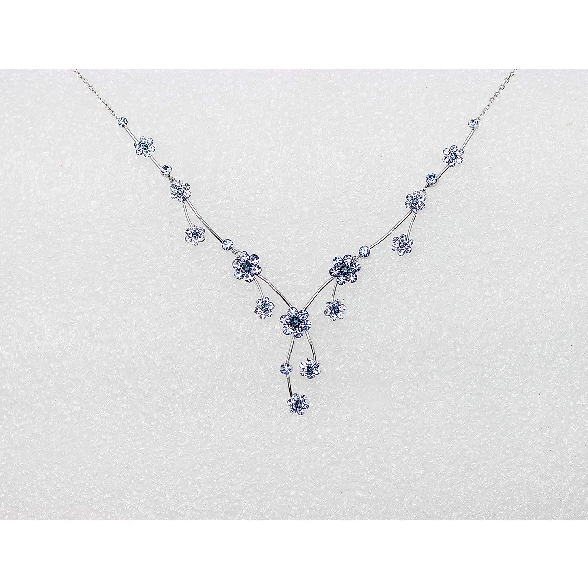 Faship Gorgeous Navy Blue Rhinestone Crystal Floral Necklace Earrings Set