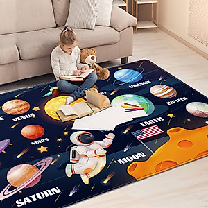 LTKOUGFAM Outer Space Kids Rug for Playroom Solar System Educational Rug Kids Baby Floor Mat, Kids Classroom Rug Play Carpet for Children Bedroom Playroom (78.7X59 in)