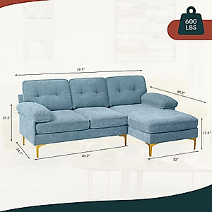 LEISLAND 79" Modern Sectional Sofa Couch for Living Room, Small Couches for Small Spaces, Chenille L Shaped Sofas with Solid Wood Frame, Detachable Cover, Attached Armrest(Light Blue)