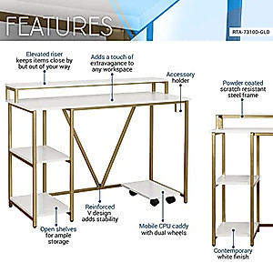 Techni Mobili Computer Desk - Industrial Writing Desk with Storage Shelves, Monitor Stand, & Accessory Holder - Home Office Laptop Computer Table with CPU Caddy & 2-Tier Small Bookshelf Space