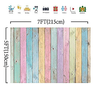 Allenjoy 7x5ft Colorful Wood Photography Backdrops for Girls Boys Kids Baby Portrait Baby Shower No Crease Wooden Texture Painting Banner for Birthday Party Background Photo Studio Props