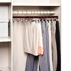 Amber Home Walnut Wooden Pants Skirts Hangers 24 Pack, Solid Wood Trousers Bottom Hanger with 2-Adjustable Clips, Clip Hangers for Slacks, Jeans, Shorts (Walnut, 24)