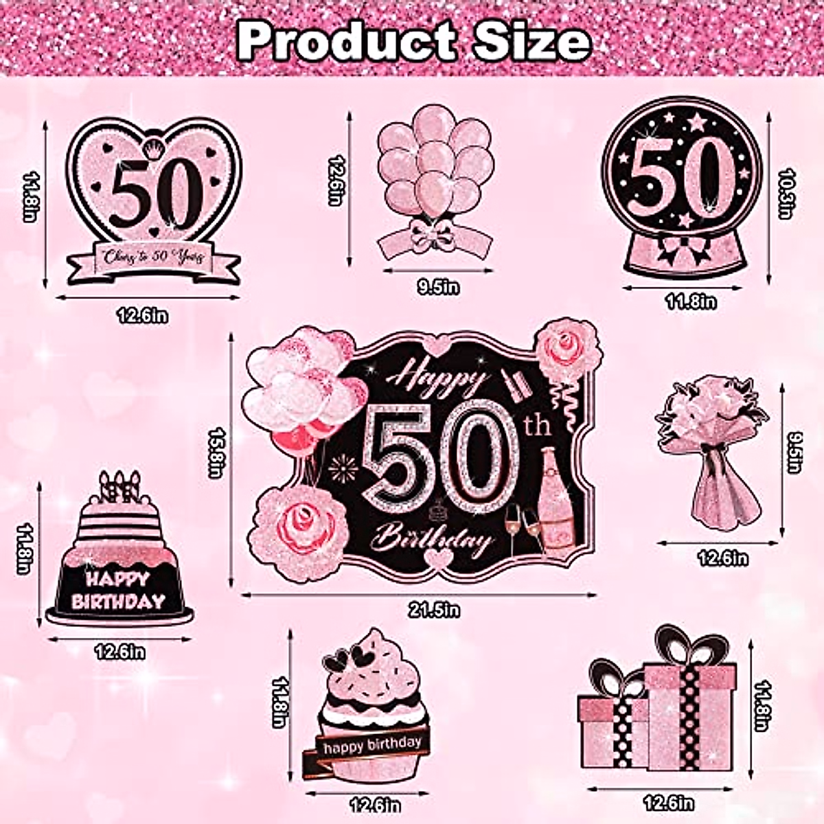 50th Birthday Yard Sign Decorations Supplies for Women, Black Pink Happy 50 Birthday Lawn Sign with Stakes 50 Year Old Birthday Yard Decor Fifty Birthday Outdoor Lawn Decorations for Women