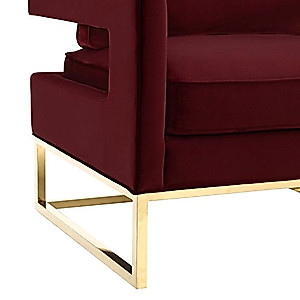TOV Furniture The Avery Collection Modern Style Living Room Den Leather Upholstered Armchair with Gold Legs, Maroon