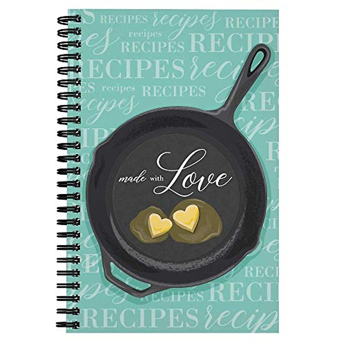 Gotcha Covered Notebooks Softcover Recipes With Love 5.5" x 8.5" Spiral Recipe Notebook/Journal, 120 Recipe Pages, Durable Gloss Laminated Cover, Black Wire-o Spiral. Made in the USA