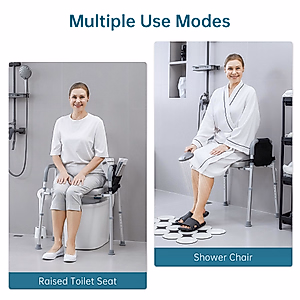 ELENKER Raised Toilet Seat with Armrests and Padded Seat, Elevated Toilet Seat for Elderly and Disabled, Adjustable Height, Grey