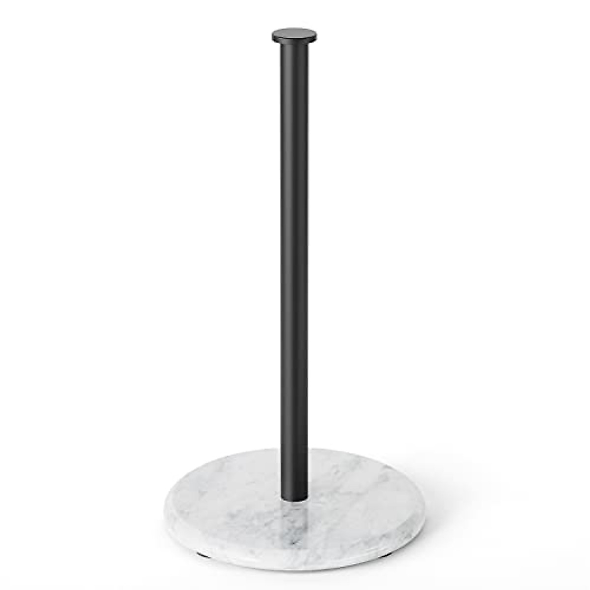 Susswiff Paper Towel Holder Countertop with Natural Marble Base, Kitchen Roll Holder, Standing Paper Towel Dispenser for Standard or Jumbo-Sized Rolls, Matte Black