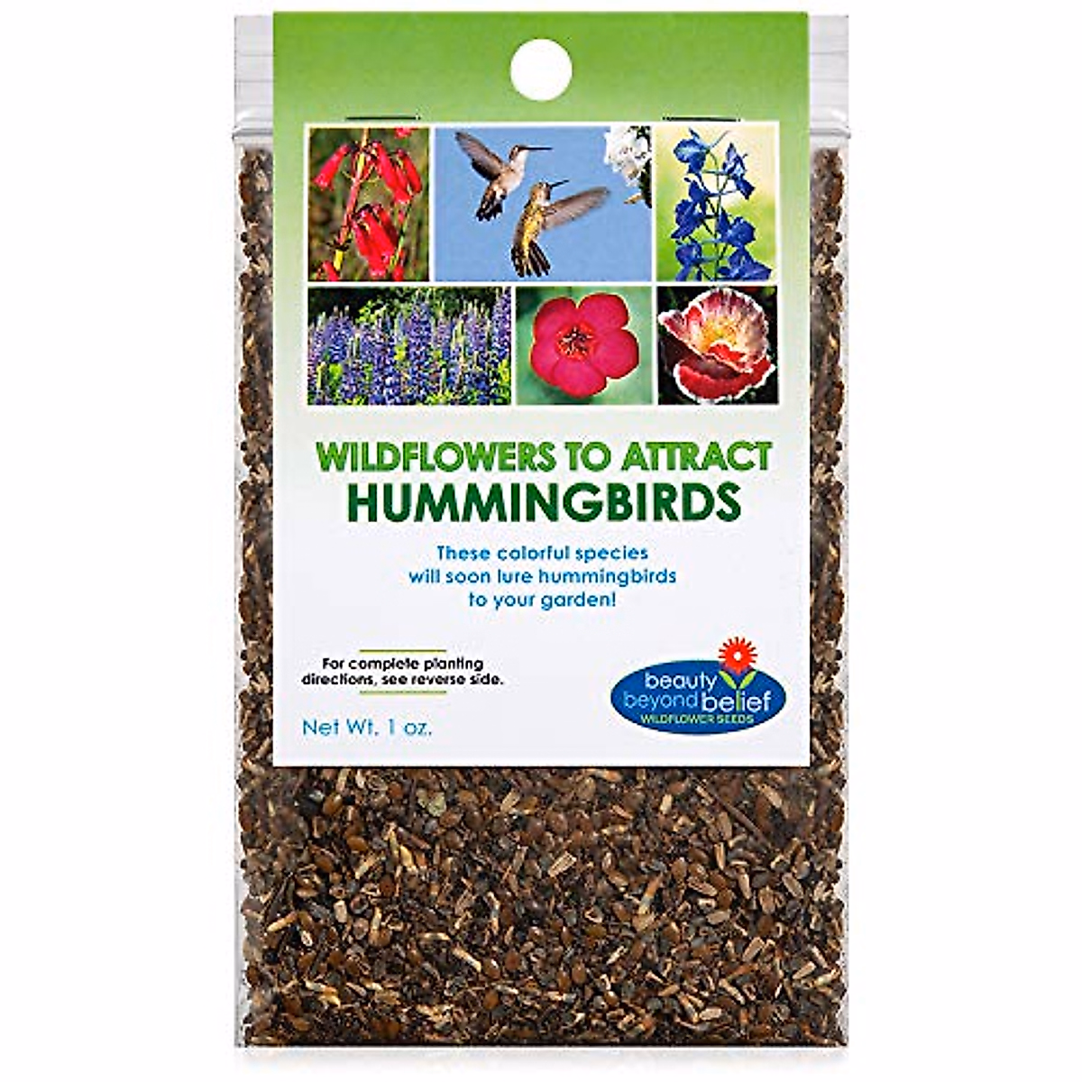 Hummingbird Nectar Wildflower Seeds - 1oz, Open-Pollinated Wildflower Seed Mix Packet, Non-GMO, No Fillers, Annual, Perennial Wildflower Seeds Year Round Planting - 1 oz