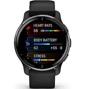 Garmin 010-02496-01 Venu 2 Plus GPS Smartwatch, Slate Bezel with Black Silicone Band Bundle with Premium 2 YR CPS Enhanced Protection Pack and Tech Smart USA Fitness & Wellness Suite