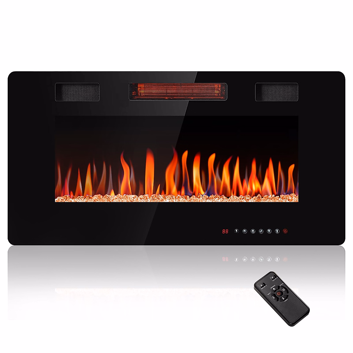 R.W.FLAME 36" Recessed and Wall Mounted Electric Fireplace, 5100BTU Thin Electric Fireplace Heater with Low Noise, Fit for 2 x 4 and 2 x 6 Stud, Remote Control, Adjustable Flame Color and Brightness.