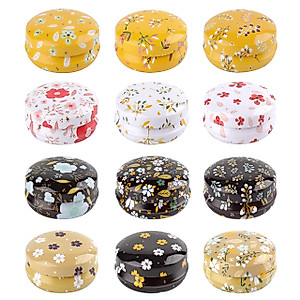 Rarapop 12 Pack Reusable Mini Round Tinplate Candle Tin Jars with Lids, 20ml Small Flower Travel Tin Cans Refillable Empty Container Bottle for Lip Balm, Salve, Eye Shadow, Powder
