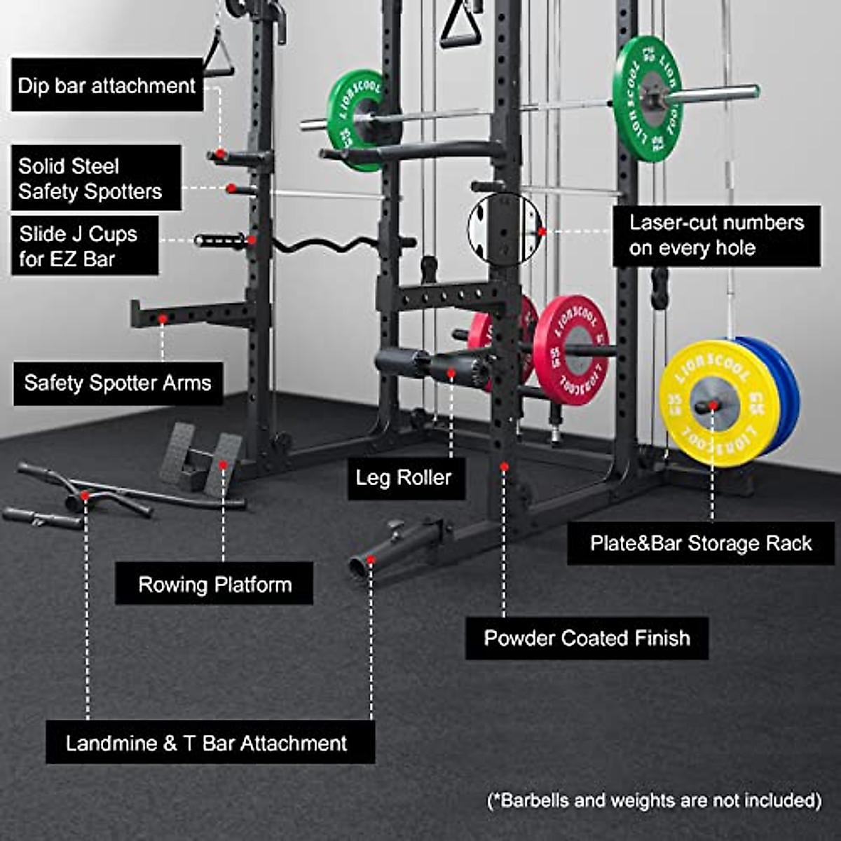 LIONSCOOL Master Power Rack & All-in -One Cable Crossover Cage for Home/Garage Gym, 1500LBS Rackable Capacity, Stronger, Safer and Multifuntional (Black 2022)