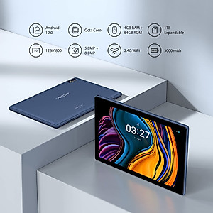 YOTOPT Android 12 Tablet, 10 inch Tablets 4GB RAM, 64GB ROM 1TB Expand, Android Tablet IPS HD Touch Screen, Dual Camera, Bluetooth, Parent Control, WiFi Tablet, Blue