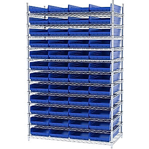 Akro-Mils 30174 Plastic Nesting Shelf Bin Box, (24-Inch x 11-Inch x 4-Inch), Blue, (6-Pack)