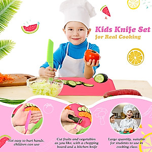 Yinkin 20 Pcs Kids Plastic Knife Set with Cutting Board Toddler Knife Tools, Including 10 Child Safe Knife 10 Kids Chopping Board Kids Cooking Utensils for Cooking Club, Preschool (Fresh,Classic)