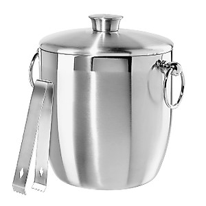 OGGI Double Wall Stainless Steel Ice Bucket - Insulated Ice Bucket with Elegant Steel Lid, Classic Handles & Stainless Steel Ice Tongs - Great for Home Bar, Chilling Beer, Champagne and Wine - 3 qt