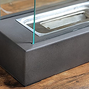 HOMCOM Tabletop Fireplace, 13" Concrete Alcohol Fireplace with Stainless Steel Lid for Indoor and Outdoor, 0.04 Gal Max 195 Sq. Ft., Dark Grey