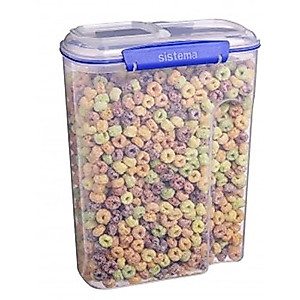 Sistema Cereal Food Storage Container with Flip Top Spout, Dishwasher Safe, 17.75-Cup, Clear/Blue