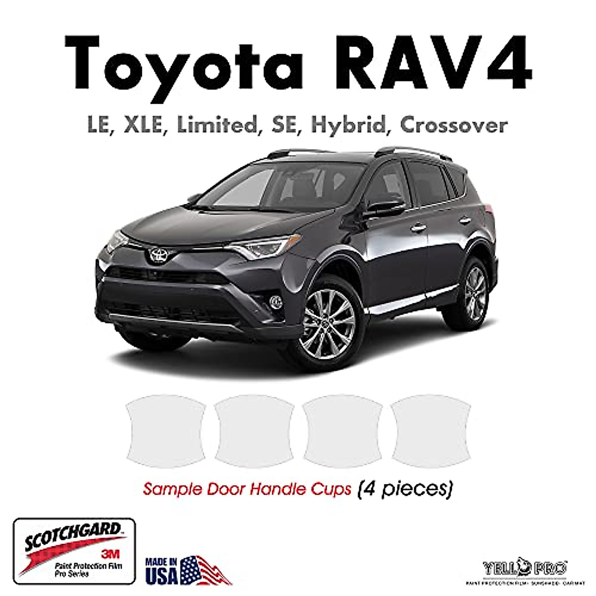 YelloPro Custom Fit Door Handle Cup 3M Scotchgard Anti Scratch Clear Paint Protector Film Sheet Guard Self Healing PPF Cover Sticker Kit for 2016 2017 2018 Toyota RAV4 Crossover