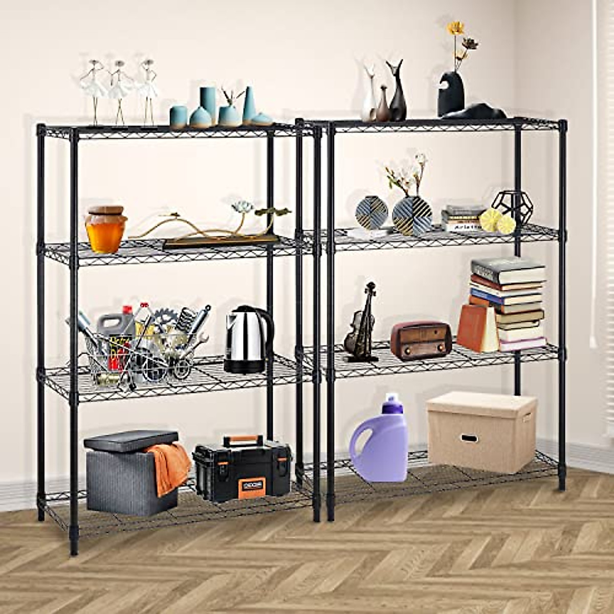 YIQIEDEY Storage Shelves 4 Tier Shelving Unit with Feet NSF Heavy Duty Height Adjustable Large Metal Shelves for Storage Commercial Grade Steel Utility Layer Shelf 1000 LBS Capacity-14x36x54 (Black)
