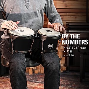 Meinl Percussion Bongos Hand Drum Set 6.5" and 7.5" with Synthetic Shells and Tuning Key — NOT Made in China — Journey Series, 2-Year Warranty (HB50BK)
