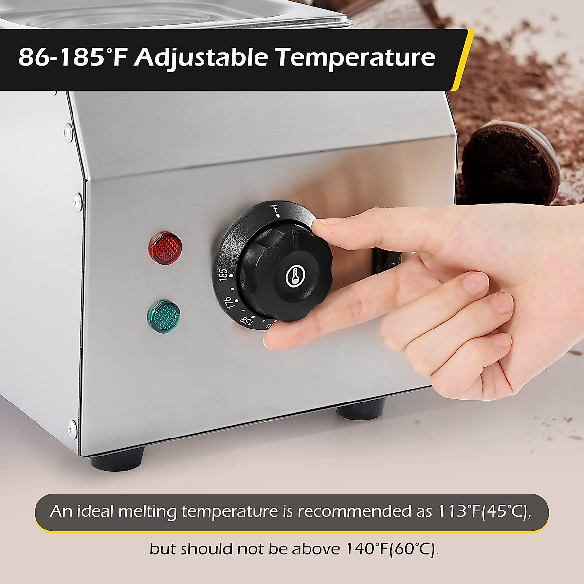 Dyna-Living 2-Tanks Chocolate Melting Machine Upgraded Chocolate Tempering Pot 1000W Electric Chocolate Melter Fondue with Temperature Control Commercial Warmer for Chocolate Milk Coffee Cheese Soup