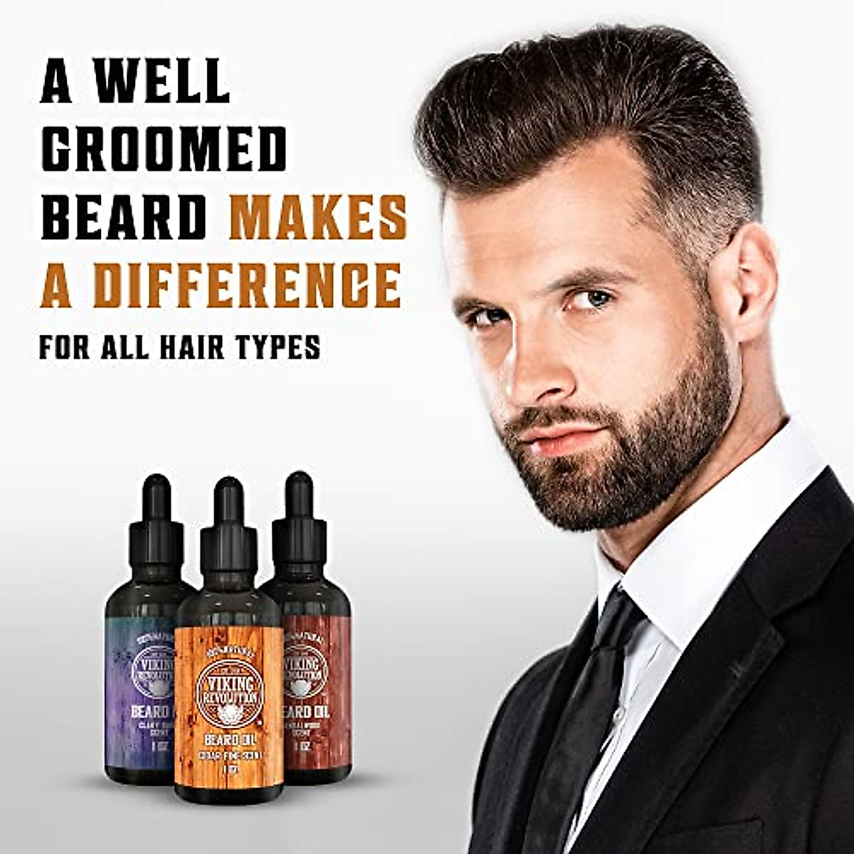 Viking Revolution Beard Oil Conditioner 3 Pack - All Natural Variety Set - Sandalwood, Pine & Cedar, Clary Sage Conditioning and Moisturizing for a Healthy Beard