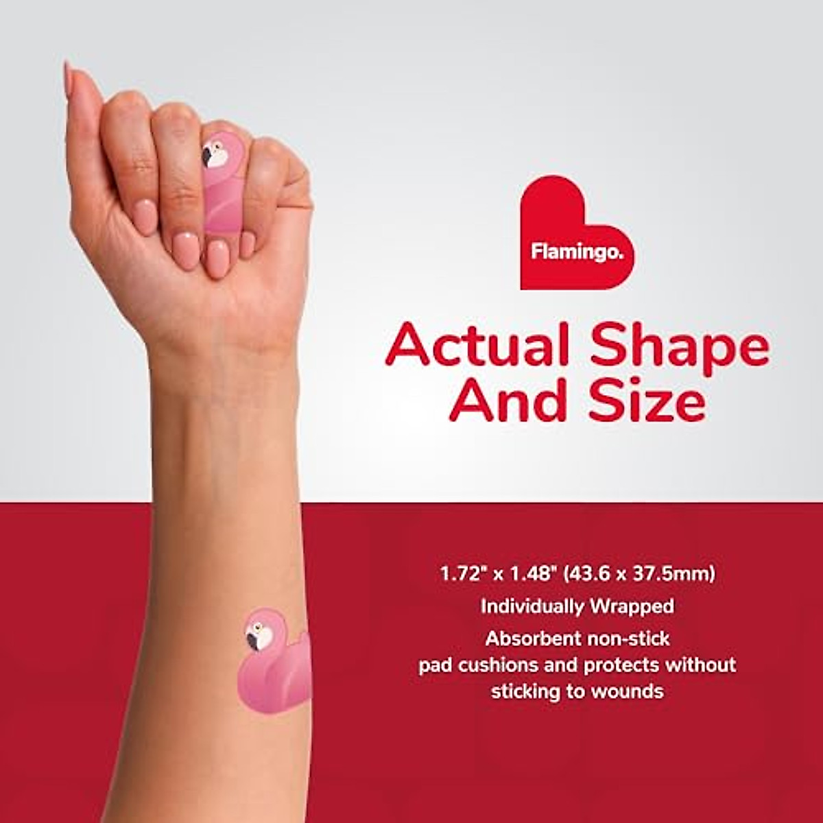 BioSwiss Bandages, Flamingo Shaped Self Adhesive Bandage, Latex Free Sterile Wound Care, 50 Count