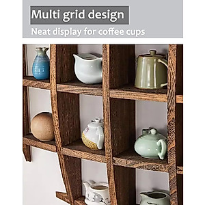 XIMSPHY Solid Wood Chinese Tea Cup Holder, Wall Mounted Teapot Display Stand, Wall Decoration Teaware Shelf Storage Rack for Living Room Kitchen Office Commercial (Dark Walnut, 39x39'')