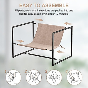 Fahomiss Mid Century Modern Accent Chair, Steel Armchair, Fabric Lounge Chair for Living Room, Bedroom, Home Office in Microfiber Upholstery, (Beige)