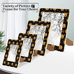 POFATO Pumpkin Bat Halloween 4x6 Picture Frame Wood Photo Frame for Tabletop Display Wall Mount Picture Frame Display 4x 6 Inch Photo Wall Decor Home Gift Frames